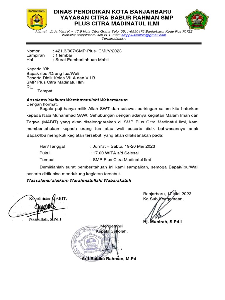 Surat Mabit 7A Dan 7B | PDF
