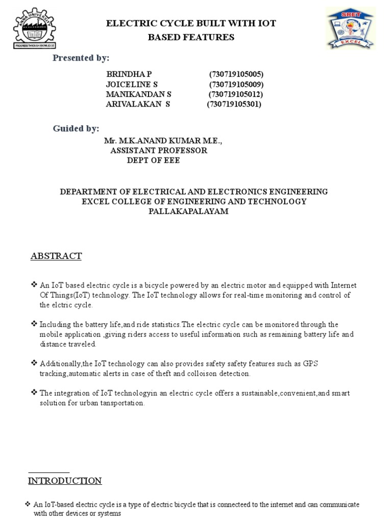 Electric Cycle Built With Iot Based Features | PDF | Internet Of Things ...