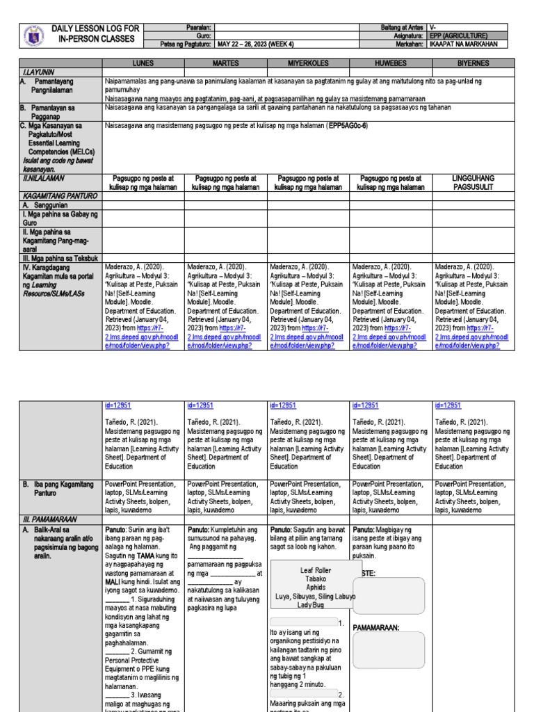 G5 Q4W4 DLL EPP (Agriculture) (MELCs) | PDF
