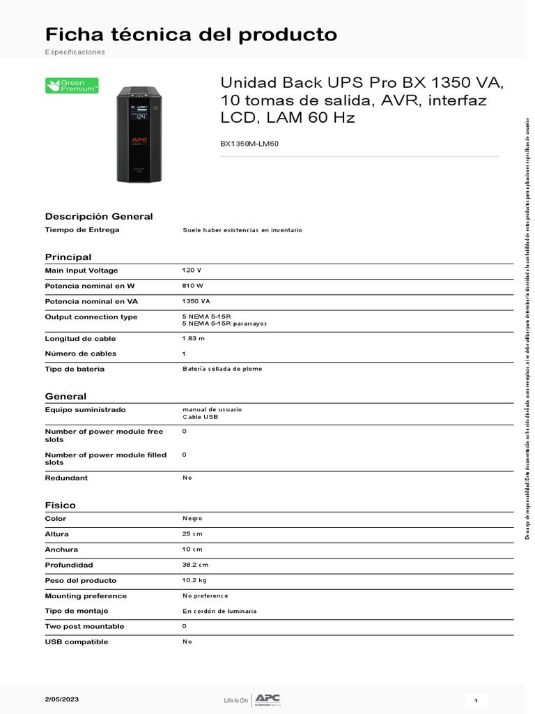 Back Ups Pro Bx1350m Lm60 | PDF