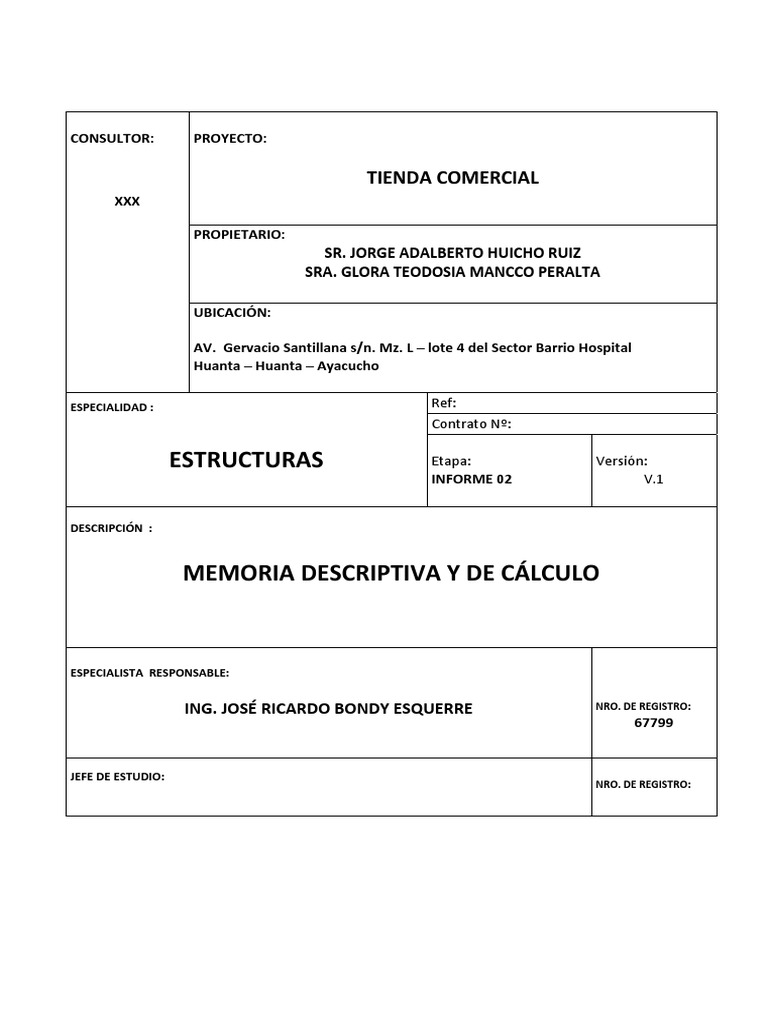MEMORIA ESTRUC HUANTA Reva | PDF | Fundación (Ingeniería) | Hormigón