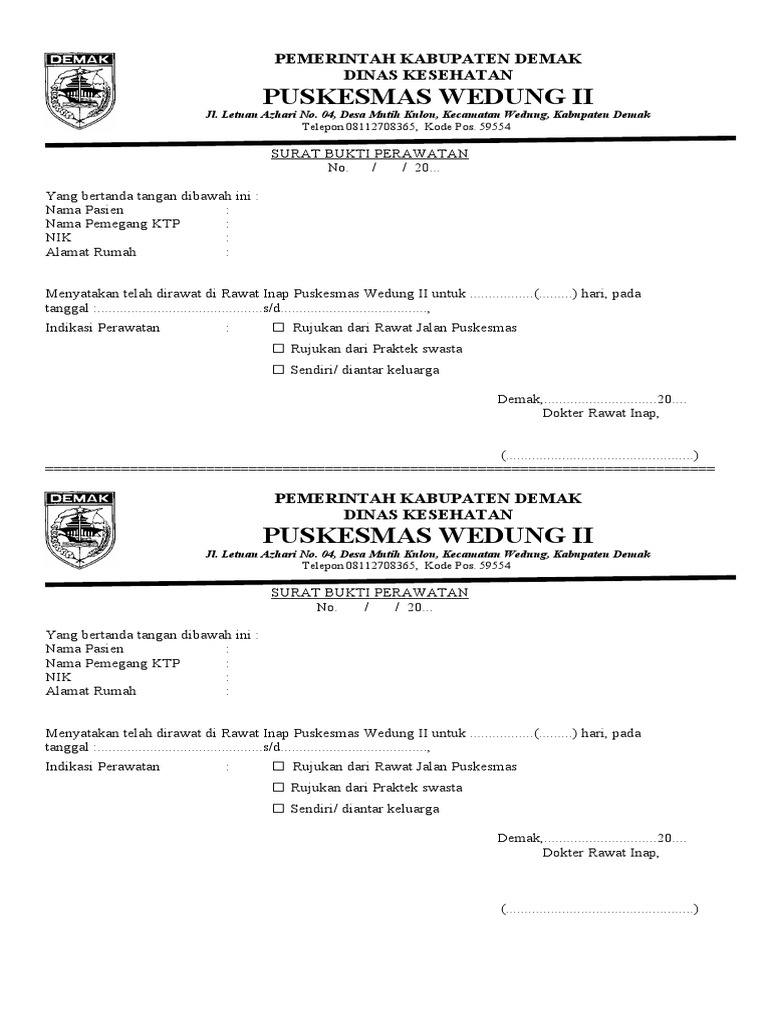 Surat Bukti Perawatan RWT Inap | PDF