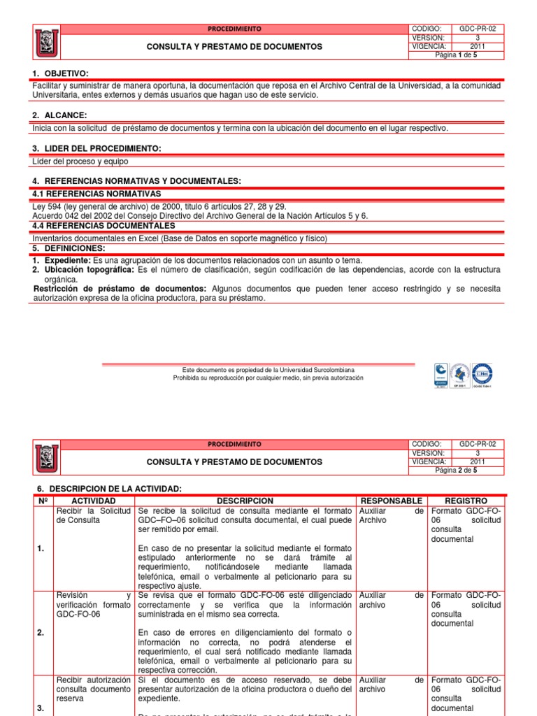 GDC-PR-02 Consulta y Prestamo de Documentos... Gestion Documental | PDF ...