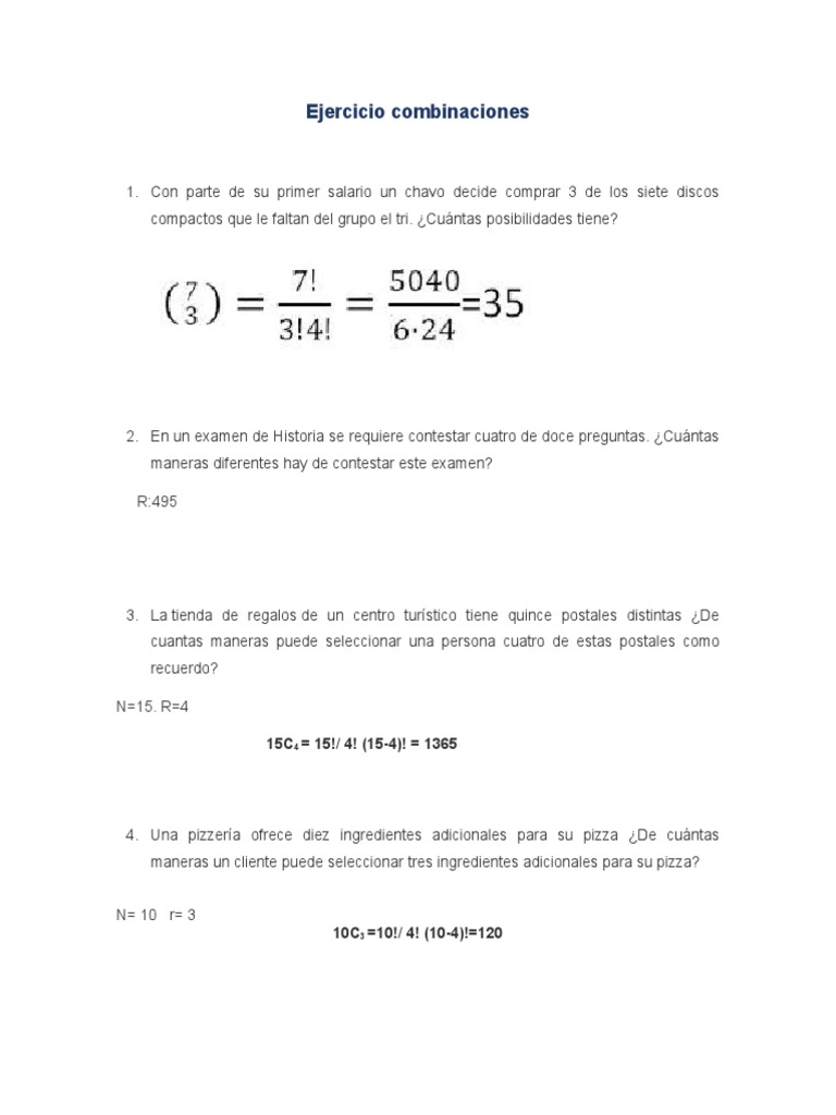 Ejercicio Combinaciones | PDF