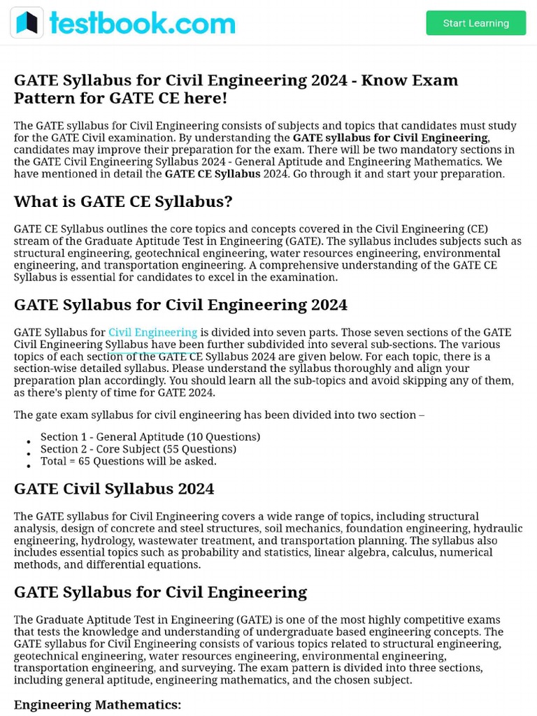 GATE Syllabus For Civil Engineering 2024 - Know Exam Pattern For GATE ...