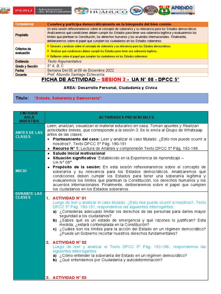 Ficha Act - S3 - UA 08 - DPCC 5° | PDF | Democracia | Ideologías políticas