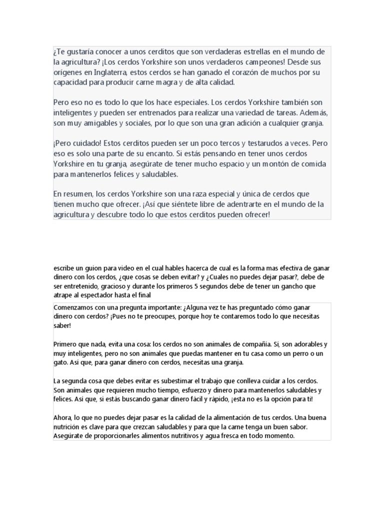 Chat GPT Puercos | PDF | Cerdo | Marketing