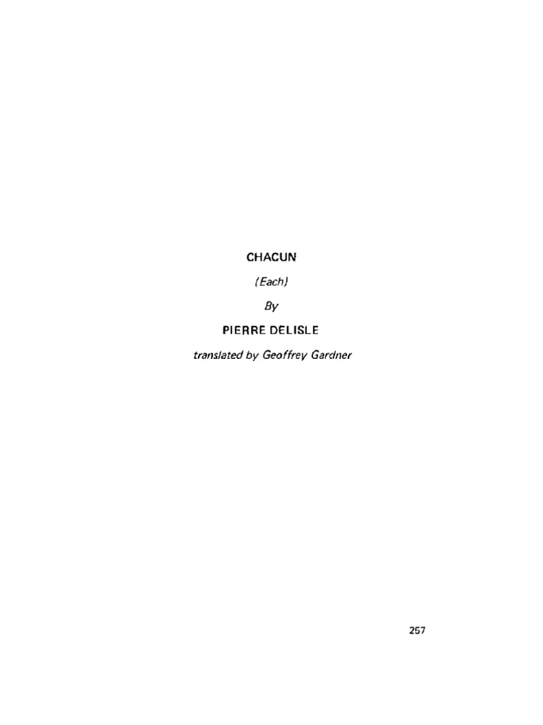 Chacun by Pierre Delisle (Translated by Geoffrey Gardner) | PDF