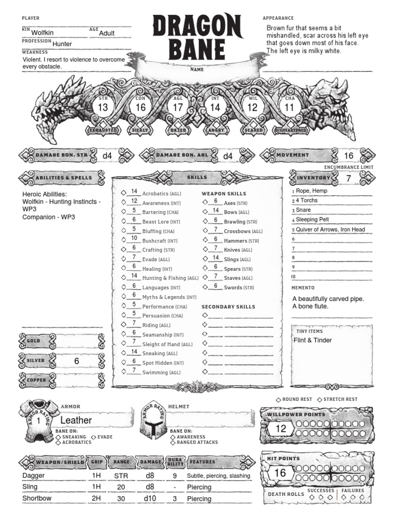 Wolfkin Dragonbane Character Sheet | PDF | Tools | Equipment