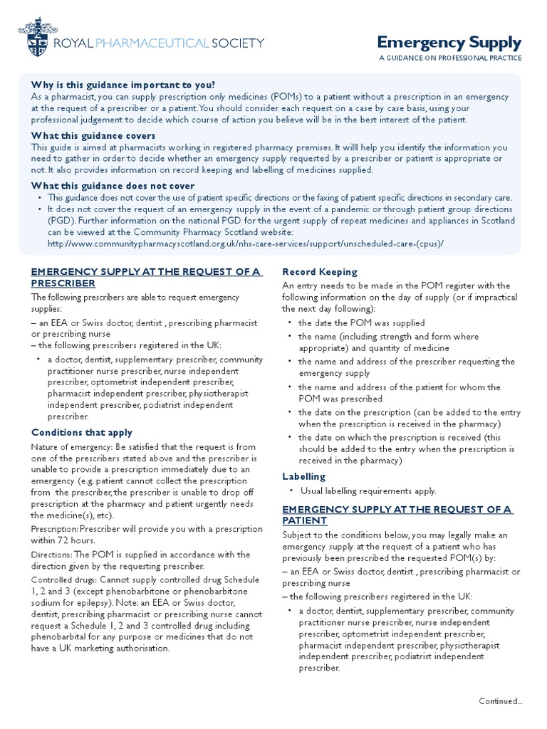 Emergency Supply QRG PDF | Download Free PDF | Medical Prescription ...