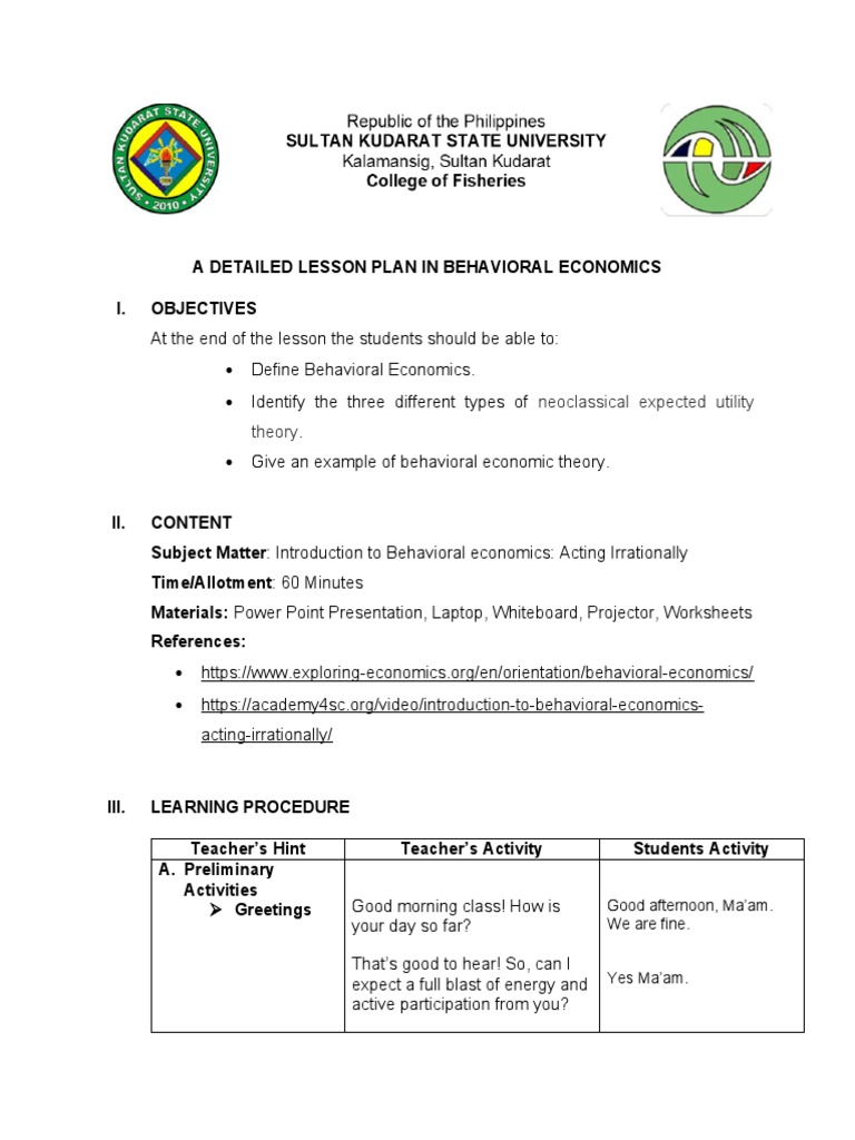 Behavioral Economics Lesson Plan | PDF | Behavioral Economics | Economics