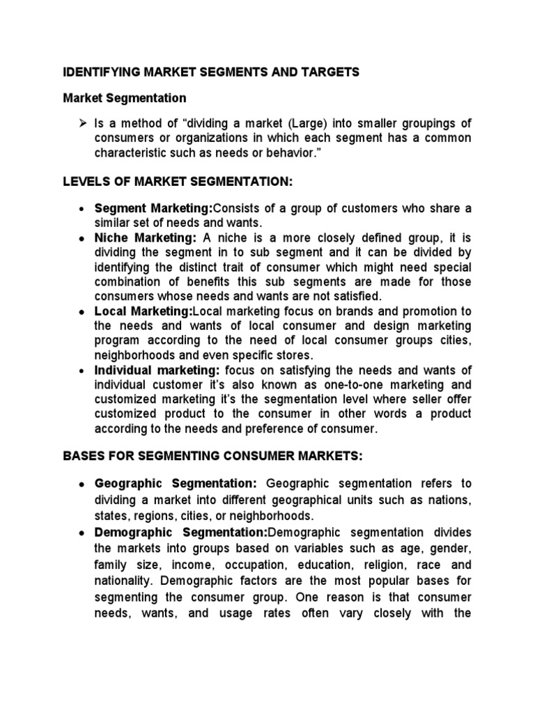 Chapter 8 IDENTIFYING MARKET SEGMENTS AND TARGET | PDF | Market ...