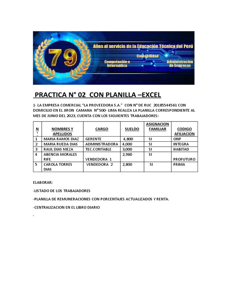 Ejercicio Con Planilla - Excel 2022 Actualizado Sda Practica | PDF | Derecho