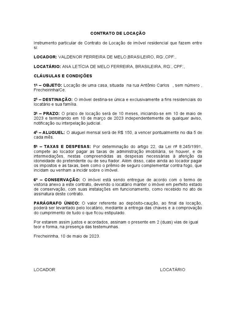 Modelo Contrato de Aluguel | PDF