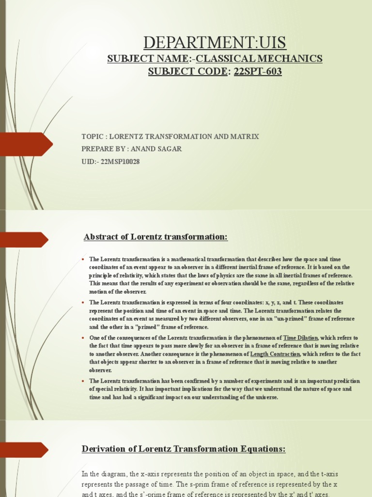 Lorentz Transformation Overview | PDF | Special Relativity | Spacetime
