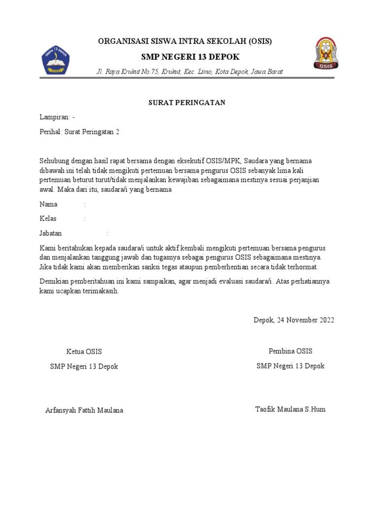 Surat Peringatan OSIS | PDF