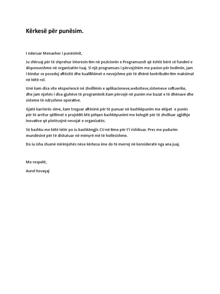 Kërkesë Për Punësim | PDF