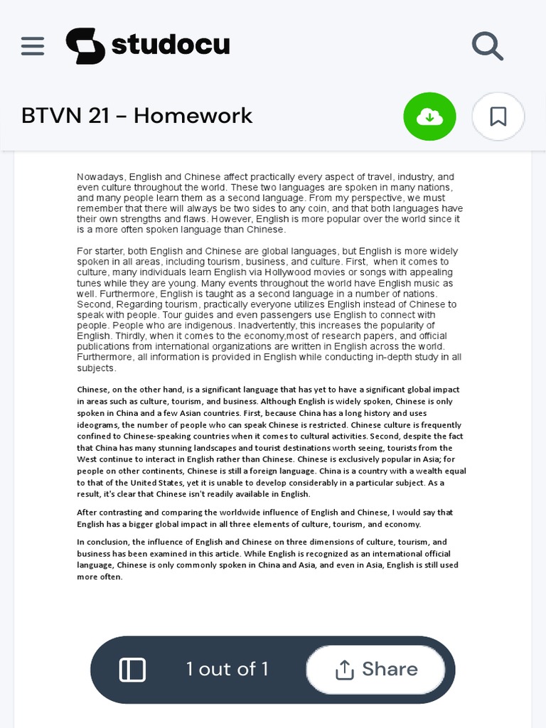 BTVN 21 - Homework - Nowadays, English and Chinese Affect Practically Every Aspect of Travel ...