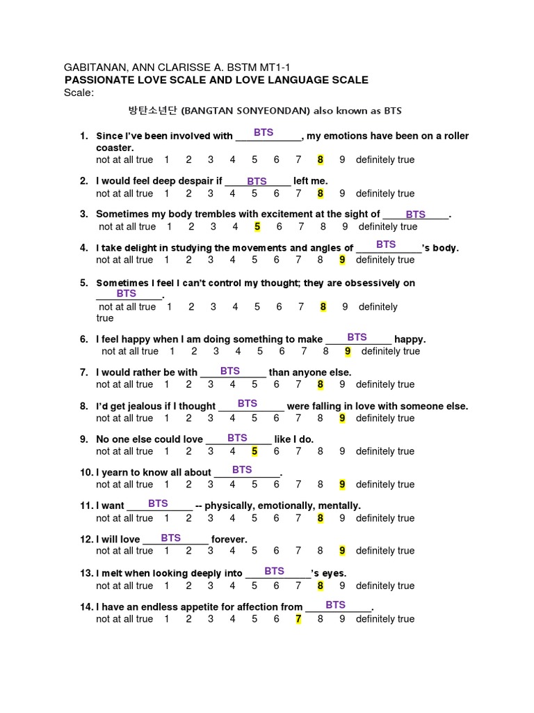 GE101 - PASSIONATE LOVE SCALE AND LOVE LANGUAGE SCALE | PDF | Mind