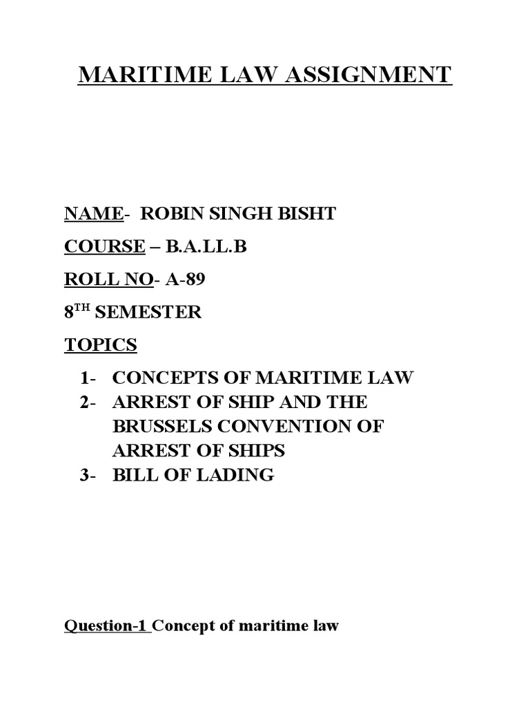 Maritime Law Assignment | PDF | Bill Of Lading | Cargo