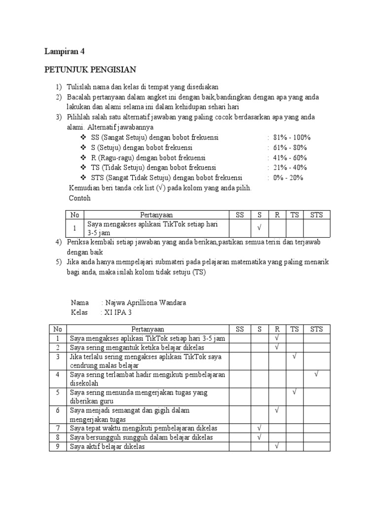 Angket XI IPA 3 New | PDF