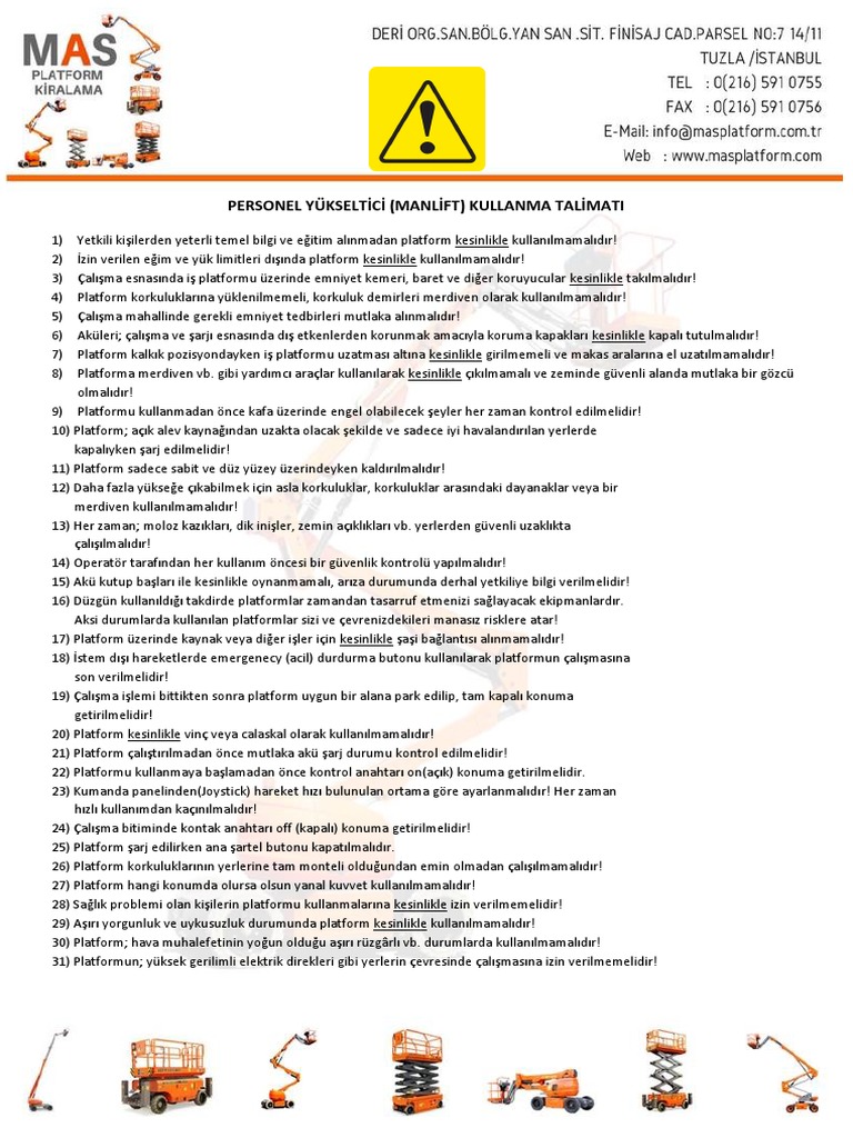 Manlift Kullanma Talimat | PDF