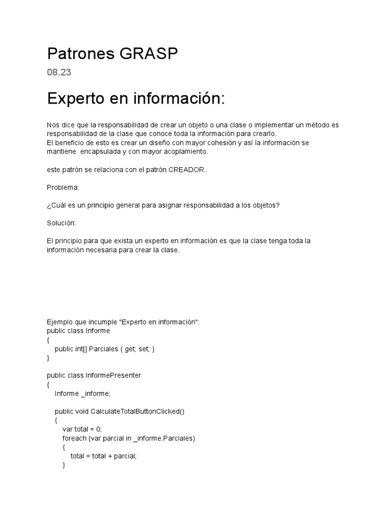 Patrones de Diseño GRASP | PDF | Ingeniería de Sistemas | Gestión de tecnología de la información