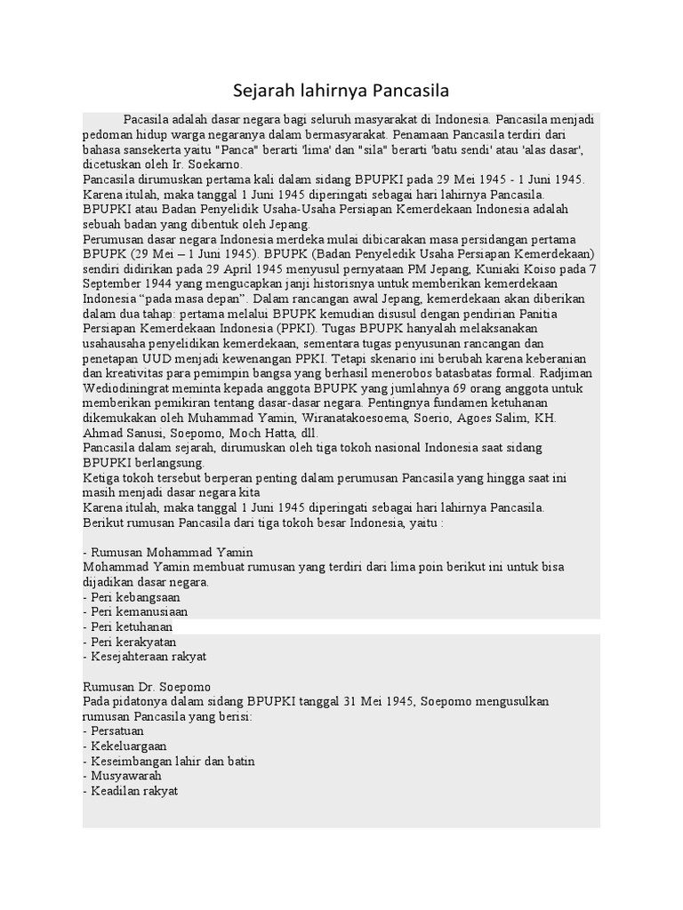 Sejarah Lahirnya Pancasila | PDF