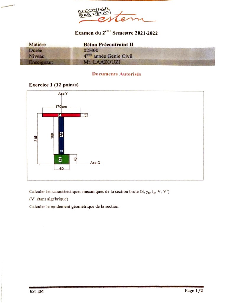 Exam Précontrainte 2 2022 | PDF