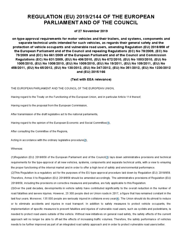 Regulation Eu2019-2144 | PDF | European Union | European Commission