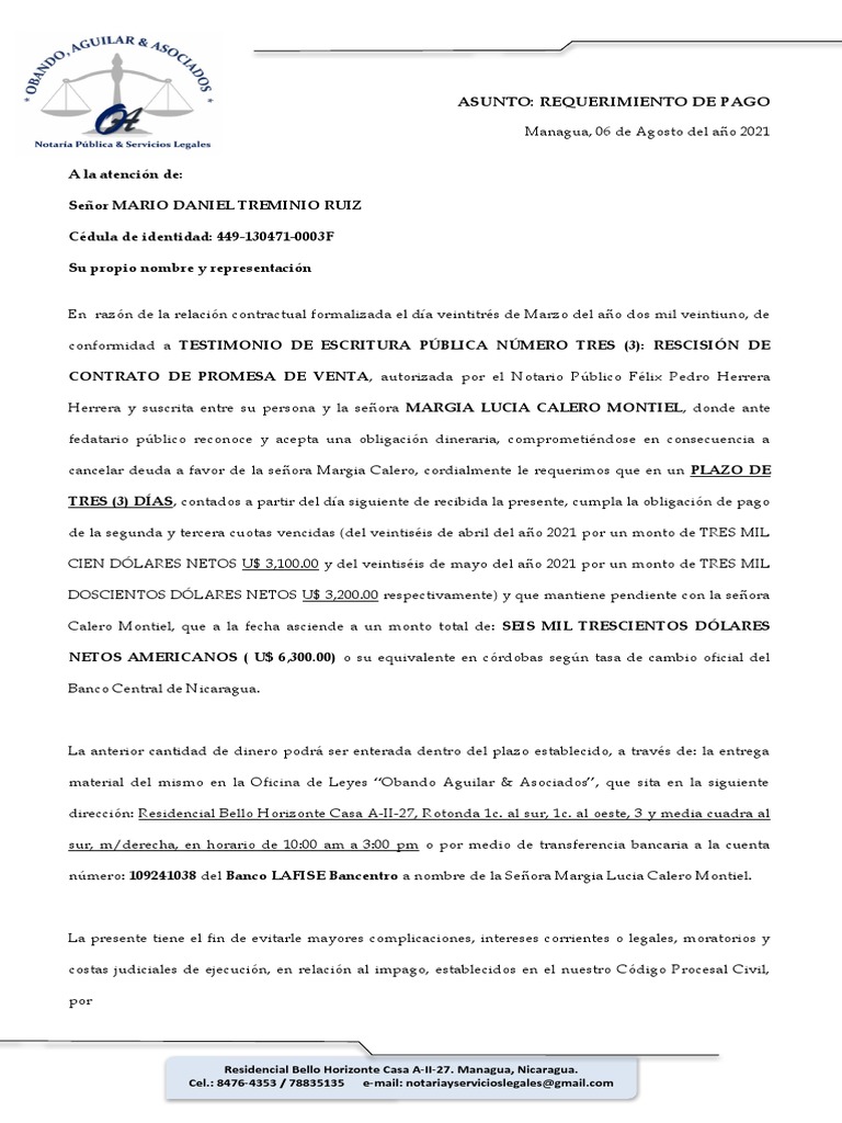 Notaría Pública (Requerimiento de Pago) | PDF | Nicaragua