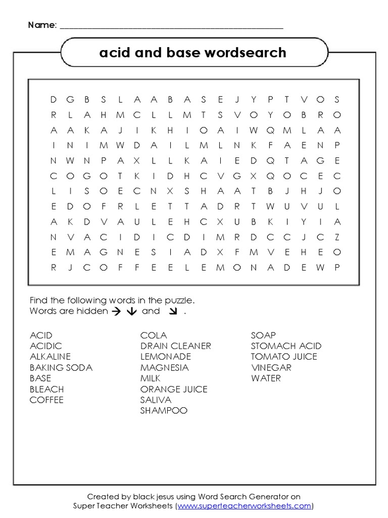 Super Teacher Worksheets Acid and Base Wordsearch | PDF | Word Search ...