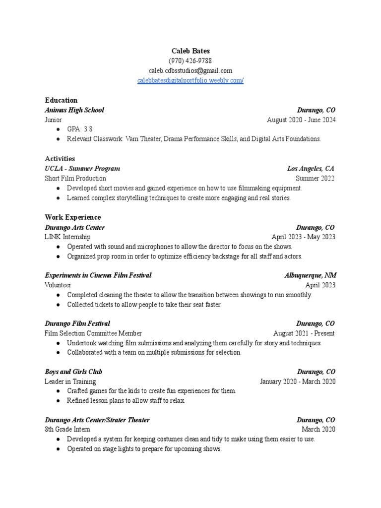 Caleb Bates - Resume 2 | PDF | Boy Scouts Of America | Scouting