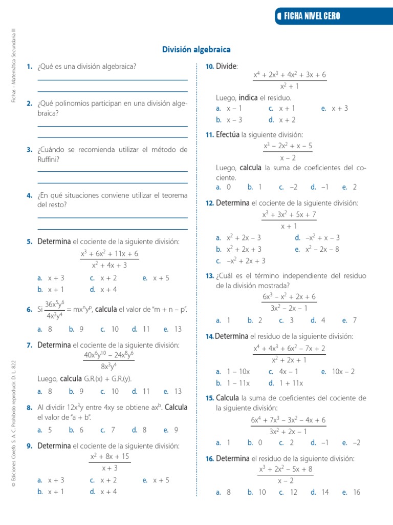 F0_ División algebraica | PDF | Álgebra | Análisis matemático