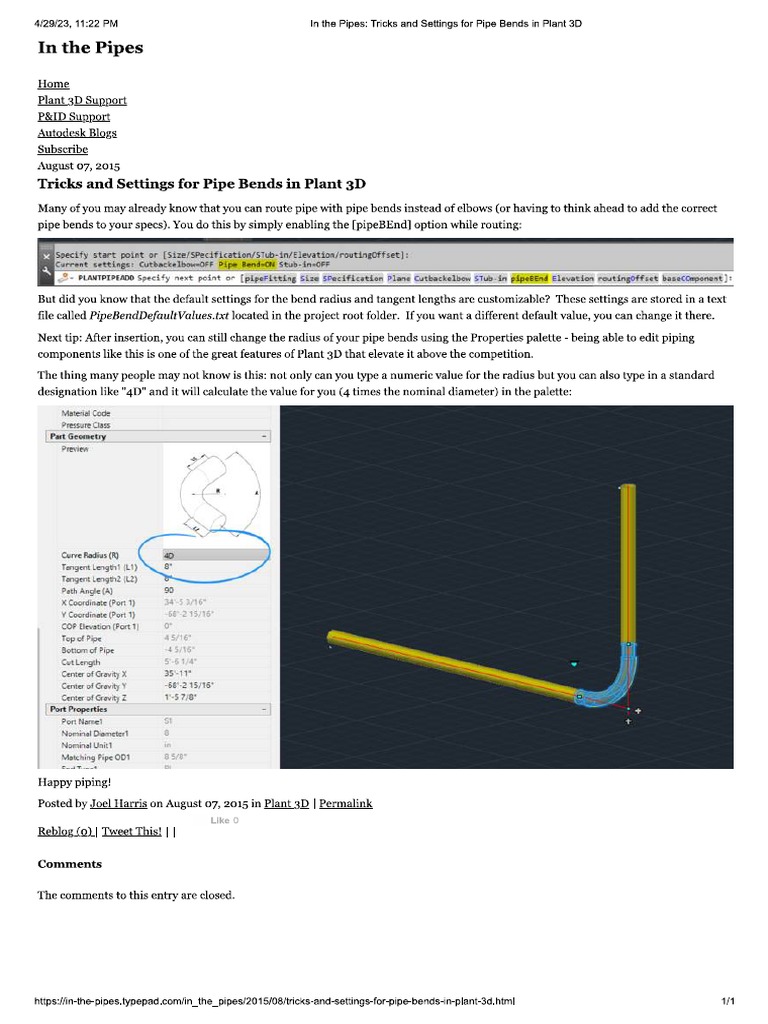 In The Pipes - Tricks and Settings For Pipe Bends in Plant 3D | PDF