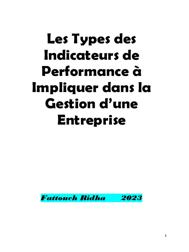 Types d'Indicateurs de Performance | PDF | Business | Sodles