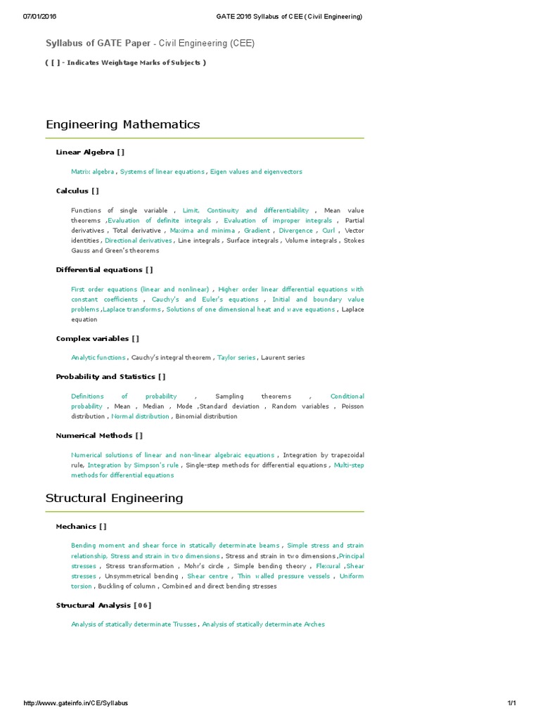GATE 2016 Syllabus of CEE (Civil Engineering) | PDF
