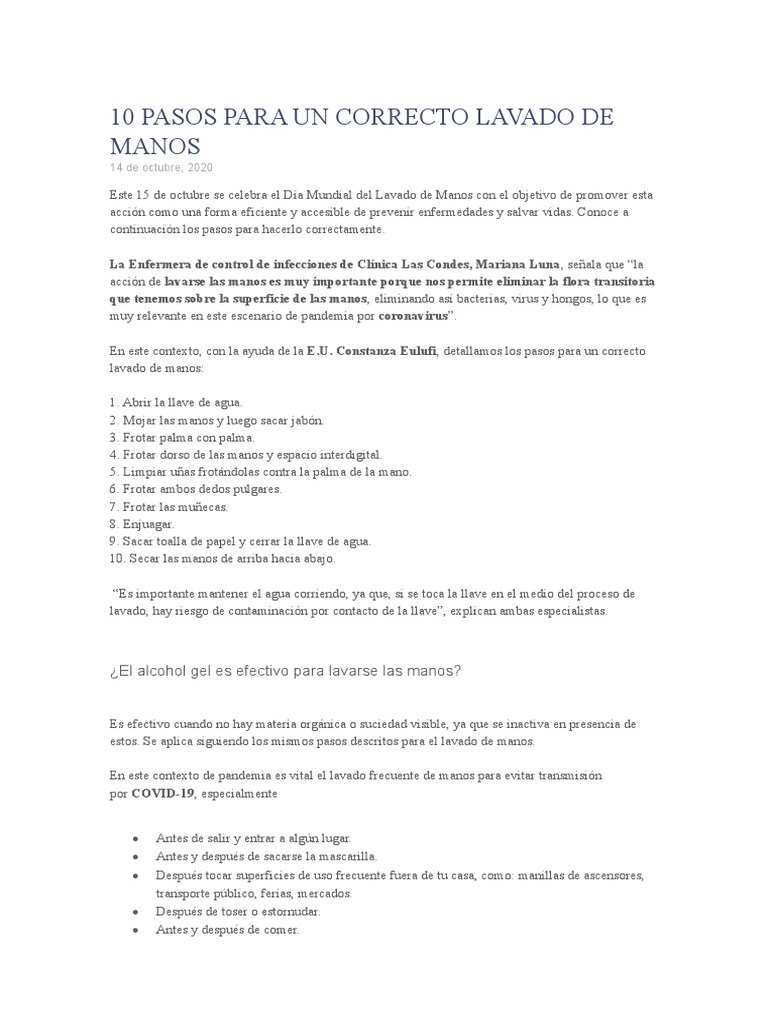 10 Pasos para Un Correcto Lavado de Manos | PDF