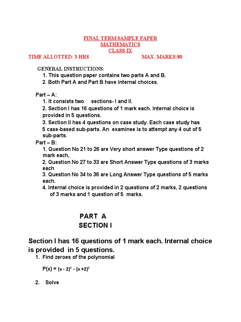 Mathematics Sample Paper Class IX Session 20-21 | PDF | Triangle | Circle