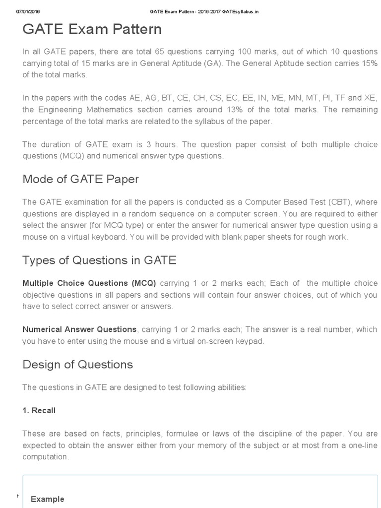 GATE Exam Pattern - 2016-2017 GATEsyllabus | PDF | Science