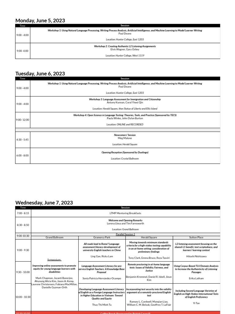 LTRC 2023 Schedule Updated 5 | PDF | English As A Second Or Foreign ...