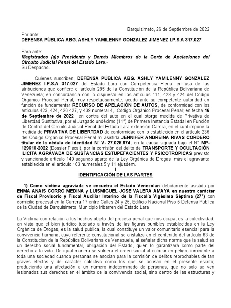 Modelo de Apelacion en Autos | PDF | Apelación | Sentencia (ley)