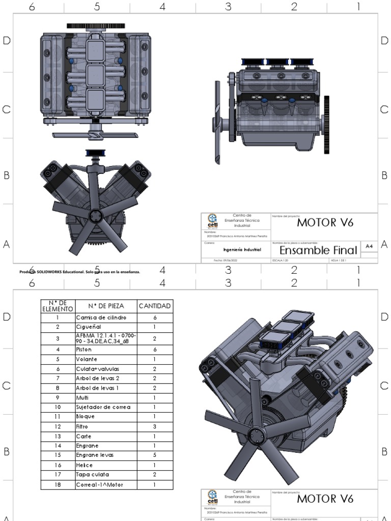 Planos Motor V6 | PDF | Ingeniería de Sistemas | Partes de vehículo