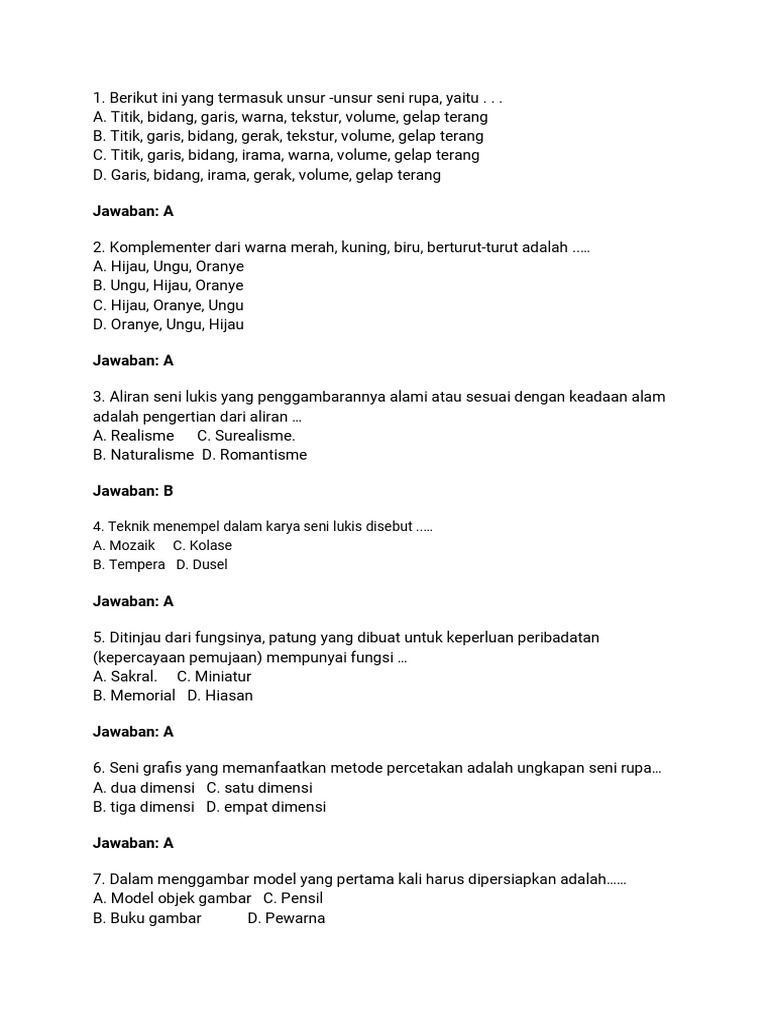 Contoh Soal Ujian Seni Budaya Kelas 9 | PDF | Seni & Disiplin Bahasa | Seni