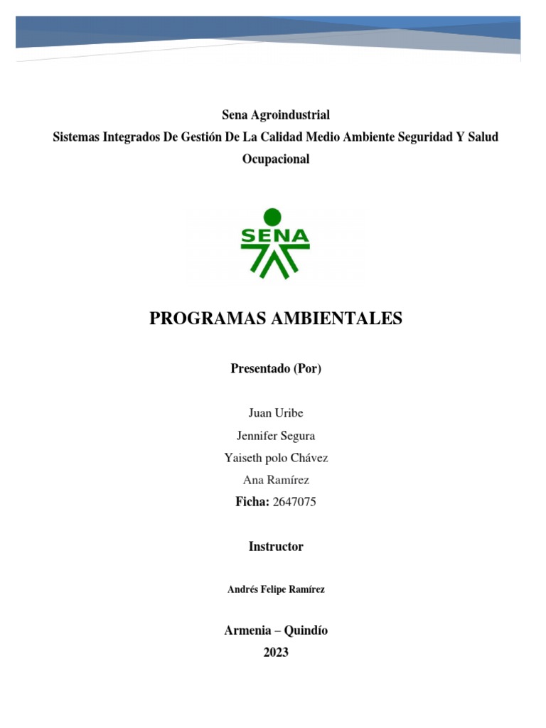 Programas Ambientales SENA 2023 | PDF | Protección del medio ambiente | Sustentabilidad