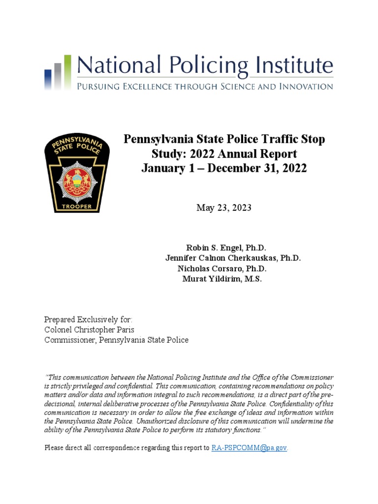 Pennsylvania State Police Traffic Stop Study: 2022 Annual Report | PDF ...