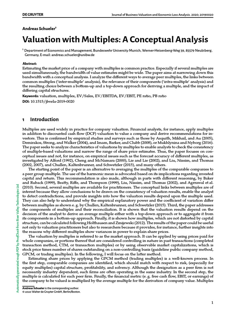 Valuation With Multiples A Conceptual Analysis | PDF | Valuation ...