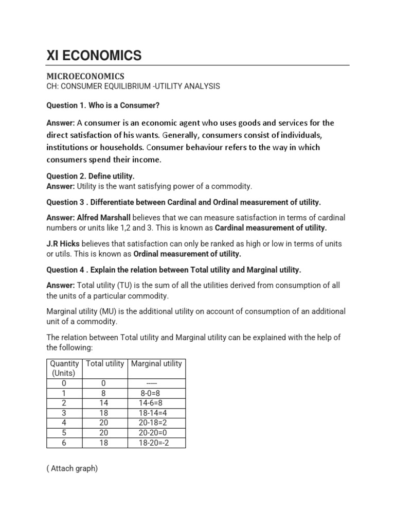 Ch3 Consumer Equilibrium Utility Analysis Pdf Utility Marginal