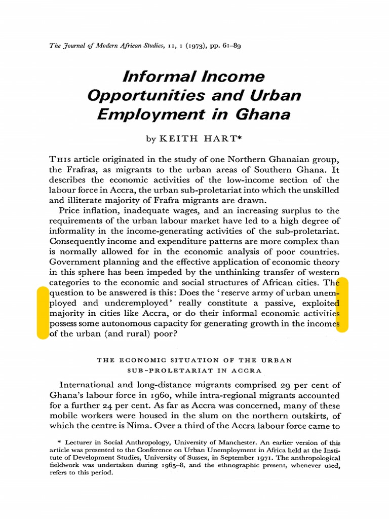 Keith Hart Urban Employment in Ghana | PDF