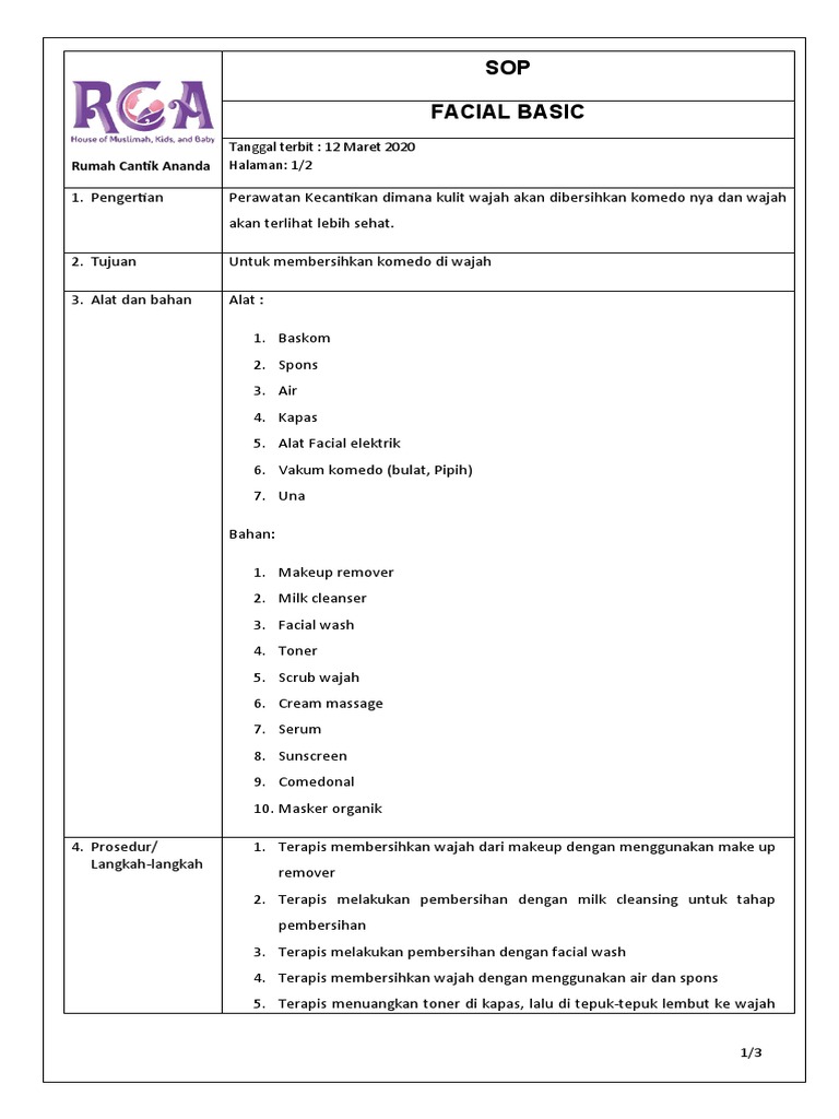 Prosedur Facial Basic untuk Wajah | PDF